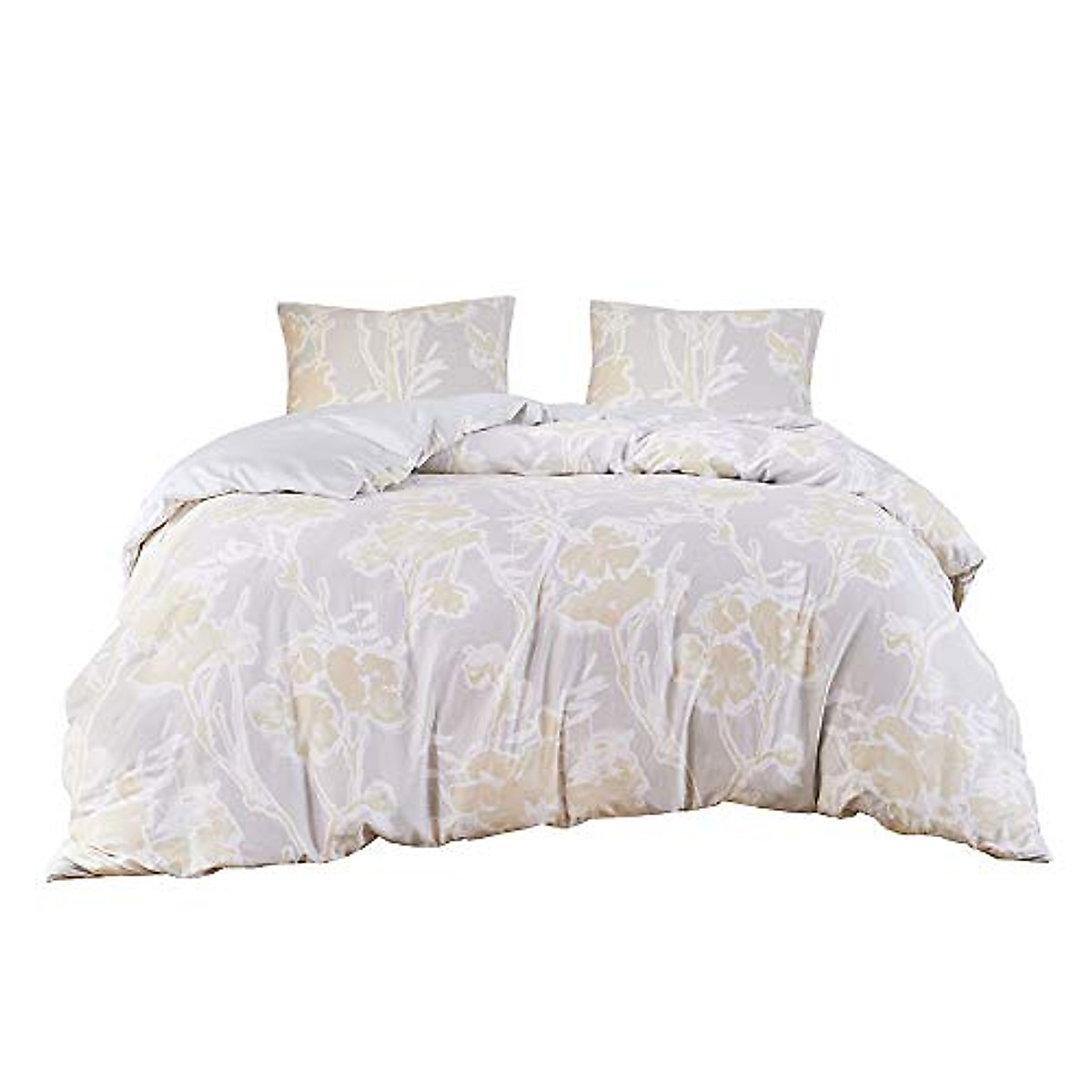 INTELLIGENT DESIGN Reversible 100% Cotton Sateen Duvet - Breathable Comforter Cover, Modern All Season Bedding Set with Sham (Insert Excluded), Tanet, Flower Grey King/Cal King(104"x90")