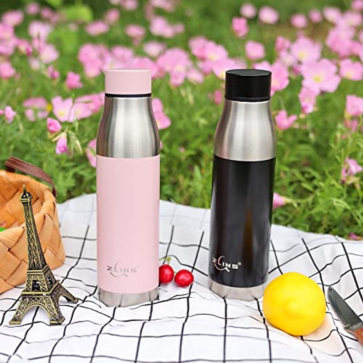 ZLINS Stainless Steel Vacuum Insulated 22oz Water Bottle Leak-Proof - Reusable Double Walled Metal Thermos - Sports Flask Great for Travel, Hiking, Camping(Pink)
