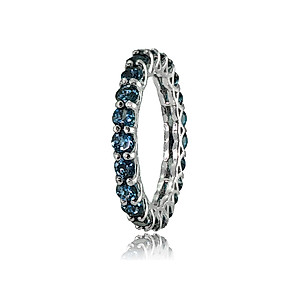 Ice Gems Sterling Silver London Blue Topaz 3mm Round-cut Eternity Band Ring, Size 6