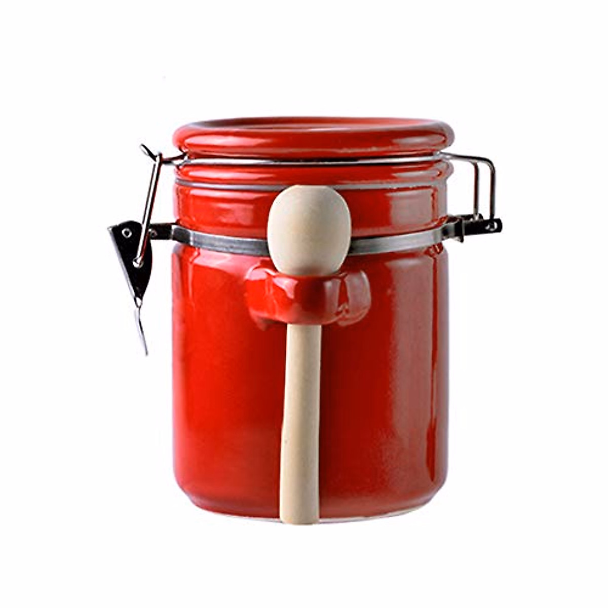 Porcelain Coffee Sealed Canister with Valve Blocks Tea Cans Powder Candy Beans Jars Food Container Spice Storage Bottle with Lid Spoon (Red, 35oz)