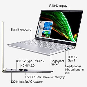 Acer Swift X SFX14-41G-R1S6 Laptop | 14" Full HD 100% sRGB | AMD Ryzen 7 5800U | NVIDIA RTX 3050Ti Laptop GPU | 16GB LPDDR4X | 512GB SSD