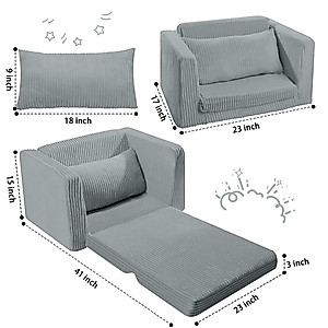 MeMoreCool Kids Couch Fold Out, Flip Out Kids Sofa Chair, Foldable Toddler Couch for Girls Boys, Children Convertible Sofa to Lounger Pull Out Kids Couch for Playroom, Folding Toddler Sofa