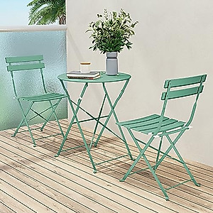 Grand patio 3-Piece Bistro Set Folding Outdoor Furniture Sets with Premium Steel Frame Portable Design for Bistro & Balcony, Mint Green
