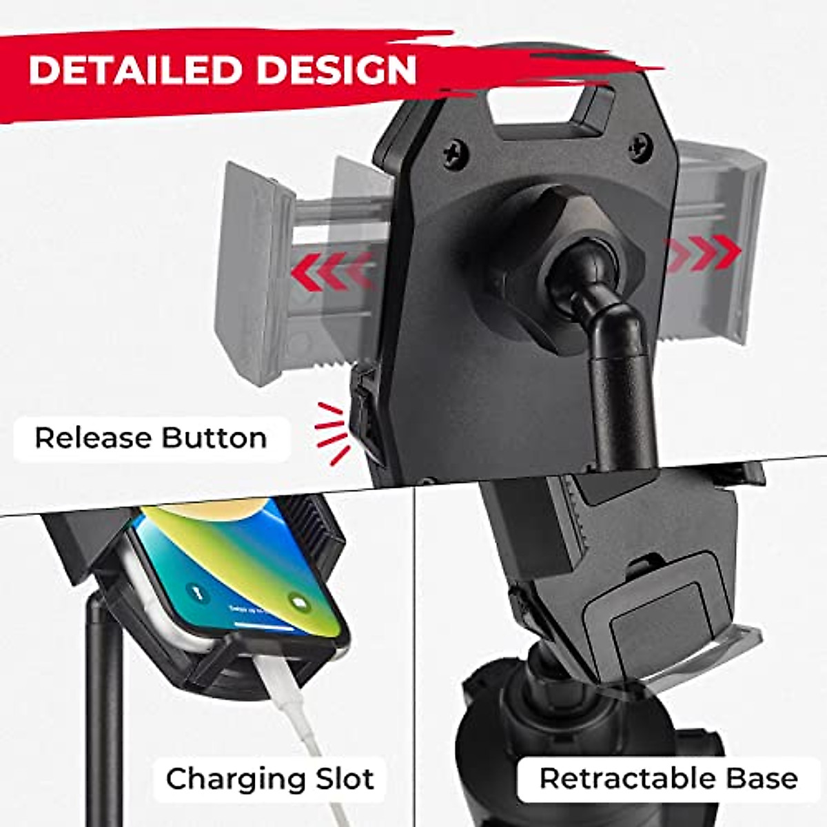 kemimoto Car Cup Holder Phone Mount 360° Adjustable Cell Phone Holder Compatible with Car, Golf Cart, Truck, ATV, Black