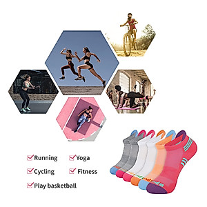 JOYNÉE Womens Ankle Cushioned Socks 6 Pack Athletic Low Cut Socks with Heel Tab for Running Sports