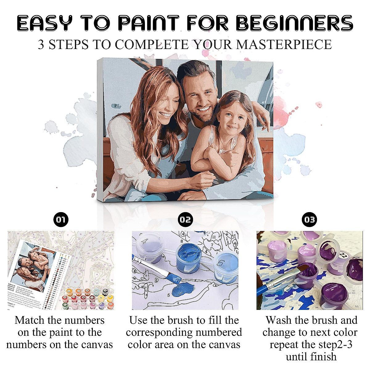 Dipopizt Personalized Paint by Numbers Kit for Adults Beginner, Customized DIY Oil Acrylic Painting by Number Kits Canvas, Custom Paintworks Artwork with Your Own Picture 12”L x 12”W