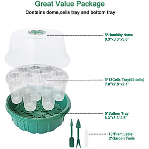 Dsxnklnd 12 Hole Seed Starter Tray Set Humidity Adjustable Seed Starter Kit with Dome and Mini Greenhouse Grow Trays for Growing Starting