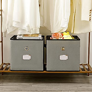 Furnhome Fabric Storage Cubes Bins with Labels, Foldable Storage Cubes with Handles, Washable Cube Storage Bins 13 x 13, Square Storage Bins for Cube Organizer for Shelf, Bedroom, Closet-set of 2, Beige