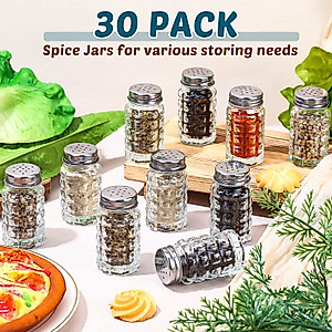 Lallisa 30 Pack Retro Style Salt and Pepper Shakers 2 oz Clear Glass Salt Shaker with Stainless Steel Lids for Kitchen Counter Table Restaurant Hold Various Condiments (Trendy)