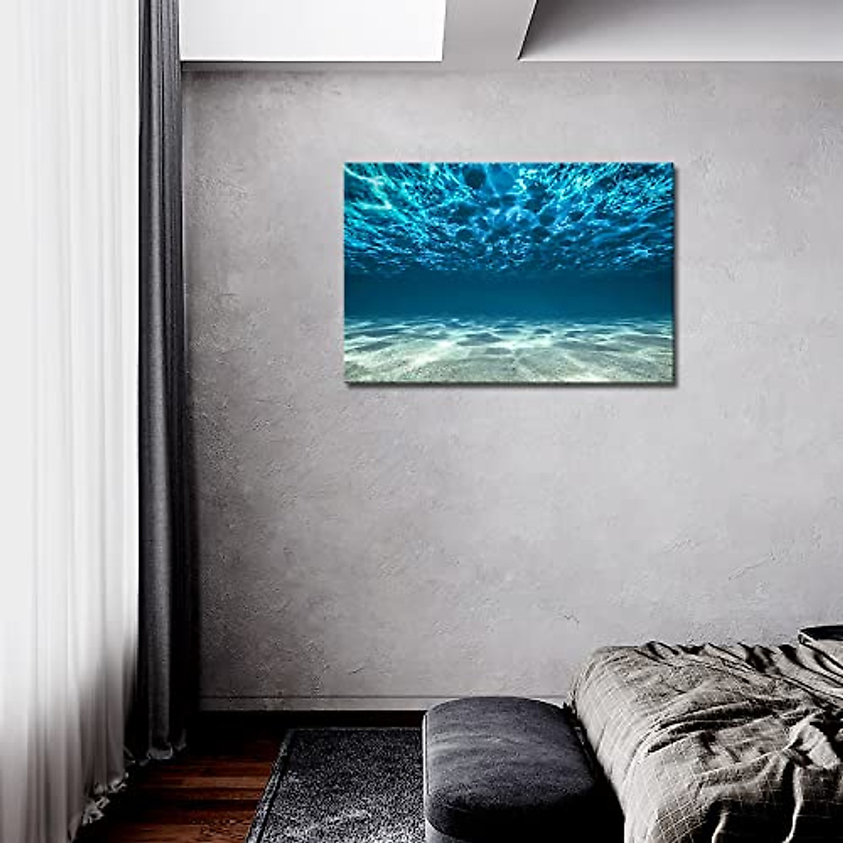 Blue Ocean Bottom View Beneath Surface Wall Art Painting The Picture Print On Canvas Seascape Pictures for Home Decor Decoration Gift (Stretched by Wooden Frame,Ready to Hang)
