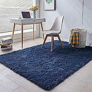 ANVARUG 3x5 Feet Small Area Rug, Upgrade Anti-Skid Durable Rectangular Cozy Rug, High Pile Shag Carpet Rugs for Indoor Home Decorative, Navy Blue
