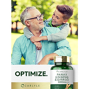 Carlyle Panax Ginseng + Ginkgo Biloba | 120 Vegetarian Capsules | 5,000mg | Vegetarian, Non-GMO, and Gluten Free Supplement