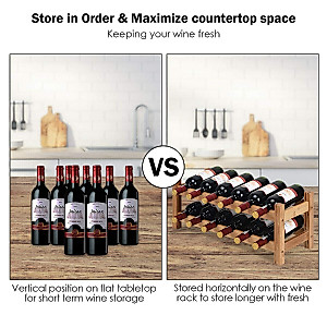 COSTWAY Wine Rack, Bamboo 12 Bottles 2-Tier Wine Display Rack for Countertop Home Kitchen Pantry, Free Standing Wine Storage, Rack Tabletop Wine Rack (Nature)