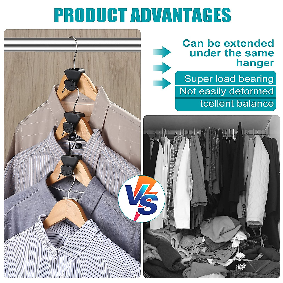 SUHERCBD 40 Pc Value Pack Space Saving Hanger Hooks, AS SEEN ON TV,Ultra Premium Hanger Hooks Triple Closet Space,Cascade Hangers to Create Up to 5X More Closet Space (Black Cat 2 in)