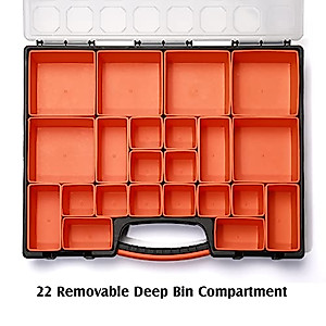 MIXPOWER Portable Storage Organizer with Secure Locks, 16-Inch Tool box with 22 Bin Compartments, Multi-Purpose Portable Plastic Professional Organizer, Orange/Clear
