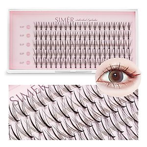 False Eyelashes Individual Lashes 100 Clusters Natural Eyelash Extension Kit DIY 10/11/12mm Mixed Wispy C Curl 0.07mm Thickness Single Cluster Lashes