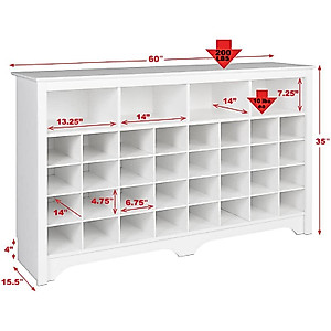 Trent Home Engineered Wood 36 Cubby Versatile Wooden Shoe Cubby Console in White