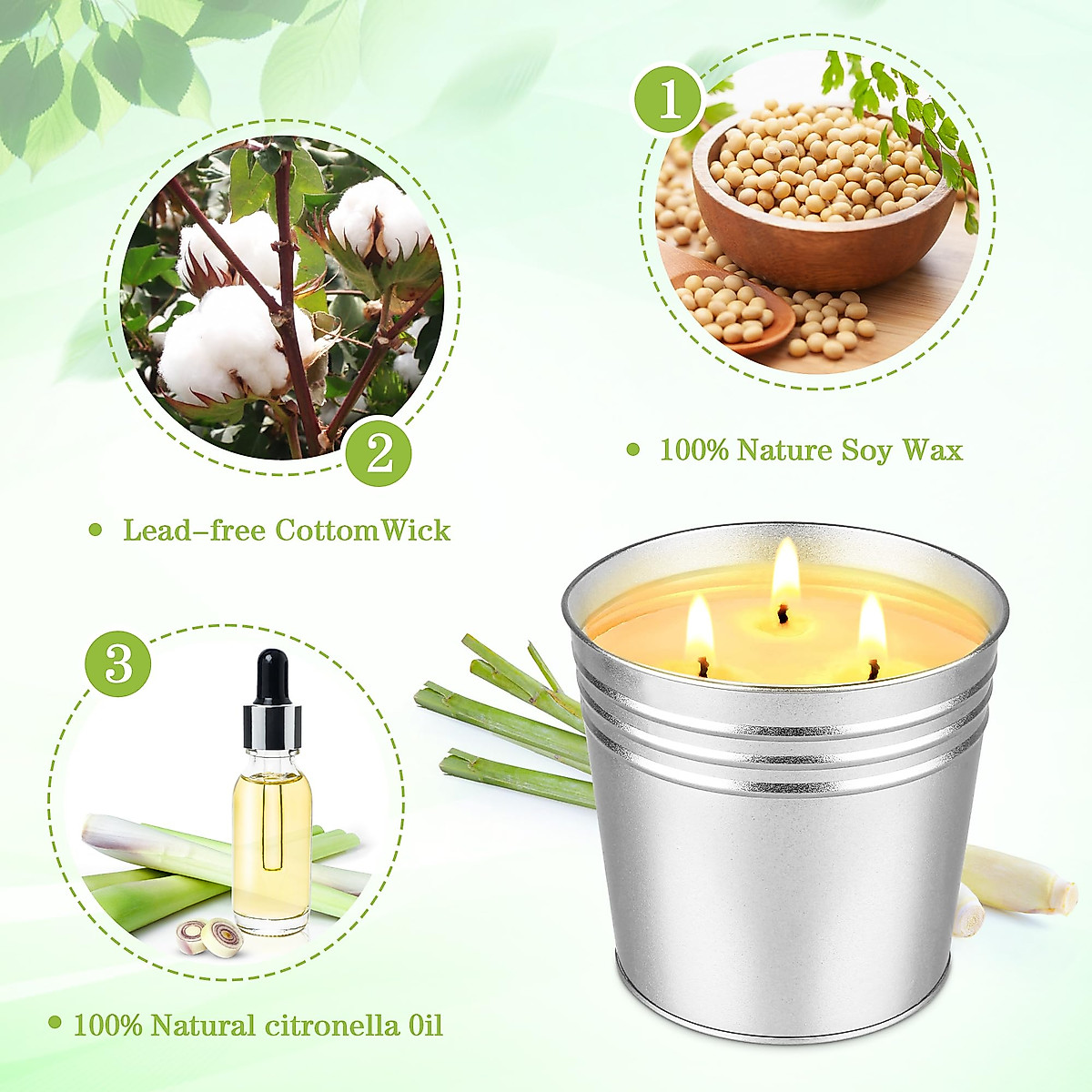 2 Pack Citronella Candles, 3 Wicks 17oz Citronella Candle Outdoor for Home Patio, 160h Long Lasting, Garden Balcony Camping BBQ, Decorative Travel Tin, Natural Soy Wax Jar Candles