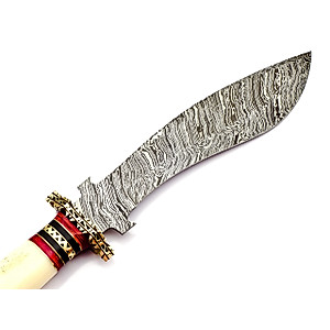 Skokie Knives Custom Damascus Steel Hunting Knife Camel Bone Handle with Brass Spacer -Handmade Premium Quality Edge Fixed Blade – For Multipurpose – Ideal for Survival Hunting Camping Hiking Outdoor Every Day Carry Professional Use Art of Craftsmanship E
