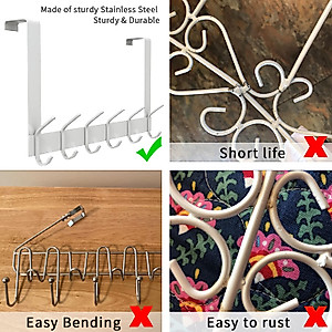 YUMORE Over The Door Hooks, Heavy Duty Over Door Hanger Stainless Steel for Coats Robes, Hanging Towel Rack Back of Bathroom Bedroom Door, Long Arms Easy Reach, White
