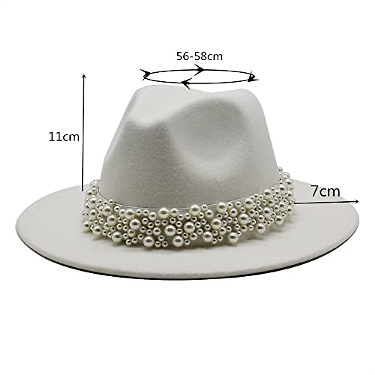 Qkrlamx Black Fedora Hats for Women Wool Panama Hat with Pearl Band Wide Brim Felt Hat Classic Trilby Hat White