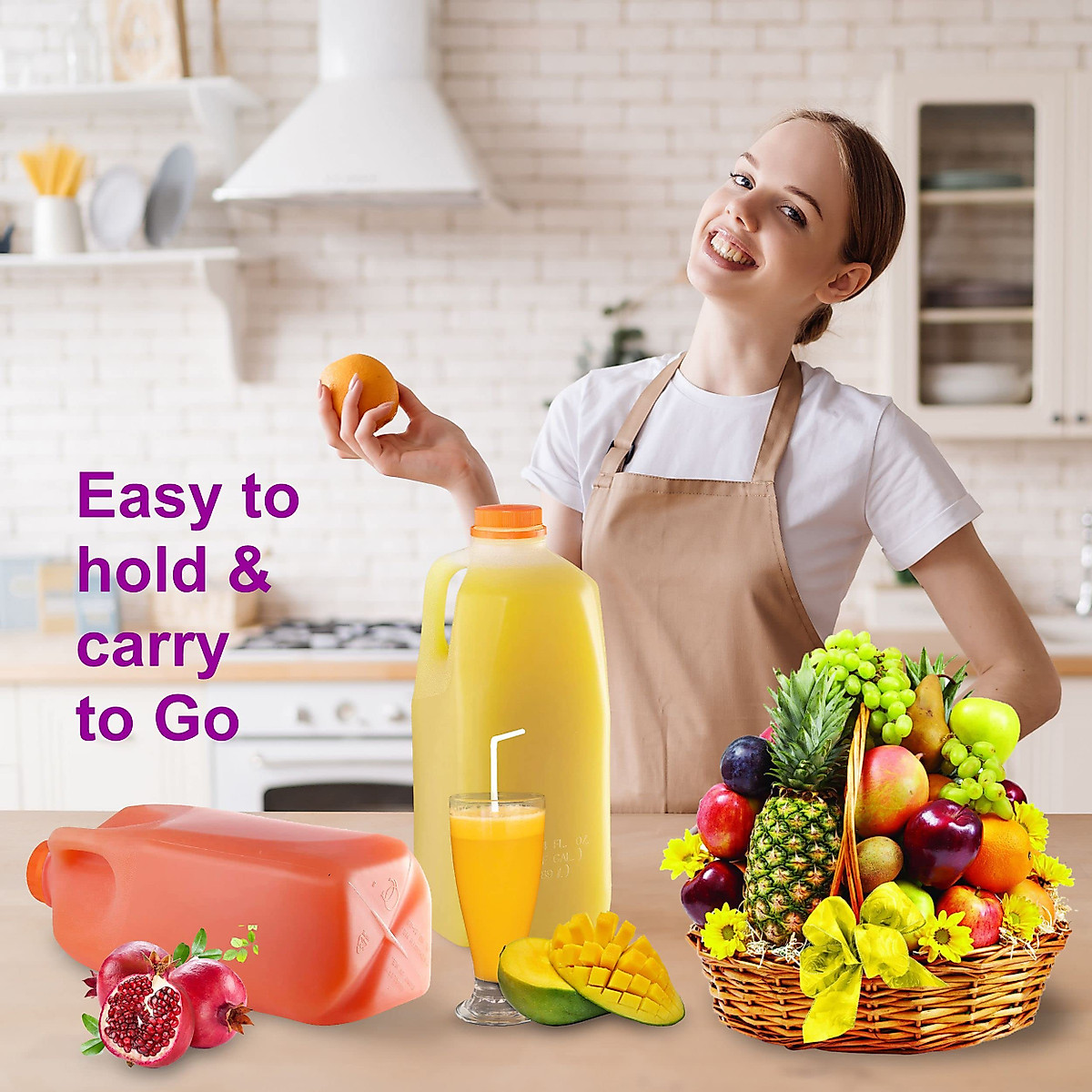 EcoQuality Empty Plastic Juice Bottles with Tamper Evident Caps 64 OZ - Half Gallon, Smoothie Bottles - Ideal for Juices, Milk, Smoothies, Picnic's and even Meal Prep Juice Containers (10)