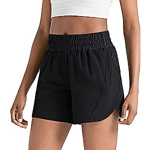 ZUTY 5" Athletic Running Shorts for Women with Zipper Pocket High Waisted Quick Dry Workout Gym Shorts with Liner Black L