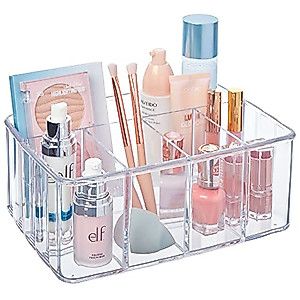 STORi 5-Compartment Clear Plastic Organizer | Rectangular Divided Makeup and Vanity Storage Bin and Office Desk Caddy | Scalloped Wall Design | Made in USA