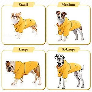 Dog Raincoat, Hooded Waterproof Pet Poncho, Adjustable Dog Rain Jacket Slicker with Harness Hole for Small Medium Large Dogs, Reflective Dog Outfit Apparel Puppies Outdoor Clothes in Rainy Day
