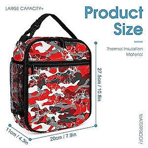 DTCCET 3PCS Classic Red Camo Backpack Set, Lightweight Camo Daypack 3D Printed Laptop Bag with Lunch Bags, Stylish Shoulders Backpack with Multiple Pockets(Red Camo)