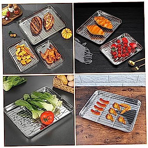 Cookie Tray 2pcs Stainless Steel Drainer Bread Loaf Pan Bandejas Para Comida Oven Tray Oven Grill Rack Deep Roasting Pan Vegetable Drain Storage Multipurpose Tray Turkey
