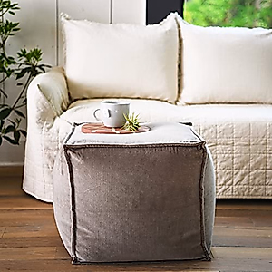 Main + Mesa Modern Boho Cotton Velvet Pouf, Greige