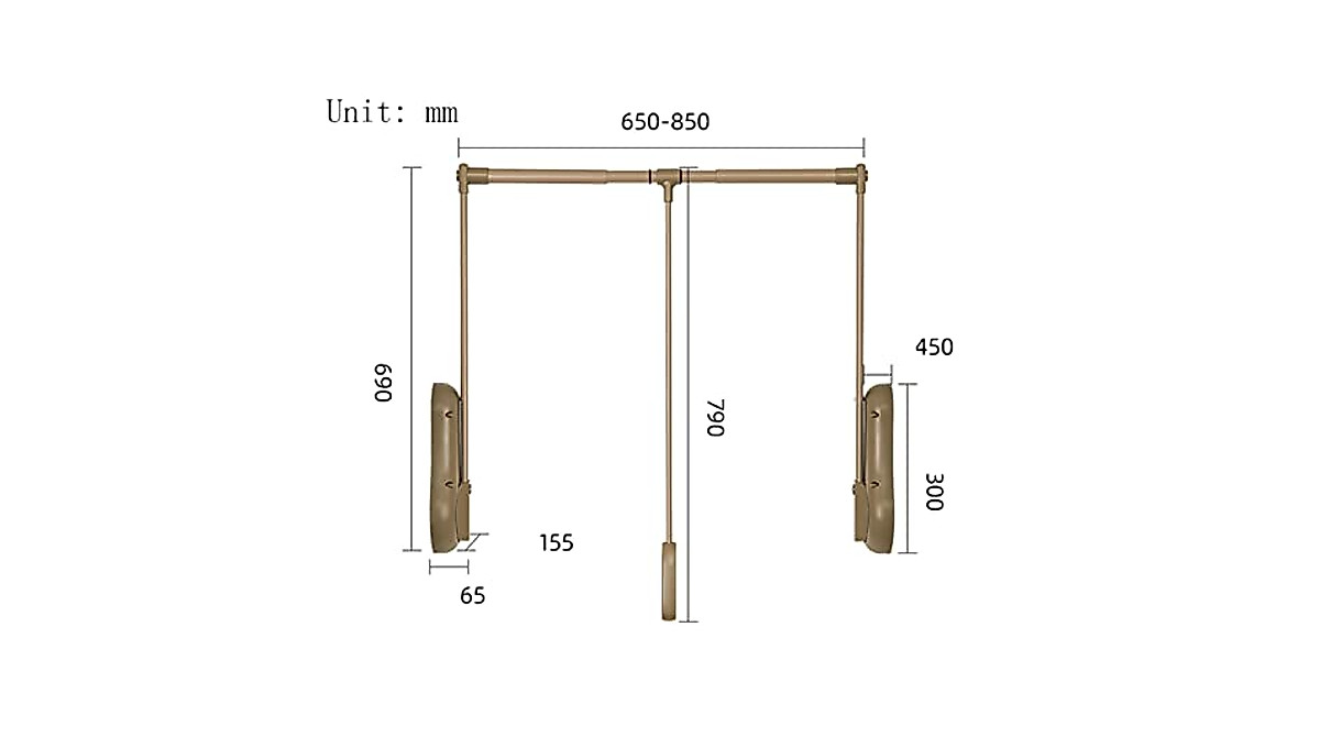Adjustable Pull Down Closet Rod with Pneumatic Buffer