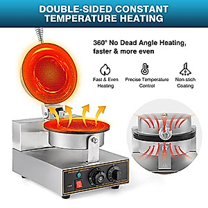 IRONWALLS Commercial Waffle Cone Maker, 1200W 110V Stainless Steel Electric Ice Cream Cone Maker Machine with 8.3” Non-stick Baking Tray, Temperature & Time Control for Restaurant, Coffee Shop