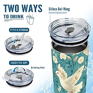 QWEUIOP 20oz Insulated Travel Coffee Mug Retro Pigeon Pattern Stainless Steel Tumbler with Lid Double Wall Vacuum Coffee Cup For Hot and Cold Drinks13974
