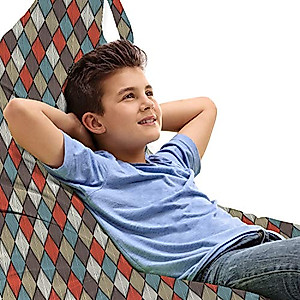 Lunarable Geometric Lounger Chair Bag, Retro Rhombuses Pattern Colorful Shapes Design Abstract Mosaic Grid Illustration, High Capacity Storage with Handle Container, Lounger Size, Multicolor