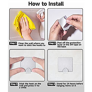 YOGEERNIC 8 PCS Adhesive Towel Hooks, No Drilling Wall Mount Hooks, Heavy Duty Stainless Steel Hooks for Bathroom Bedroom Kitchen Hotel(Silvery)