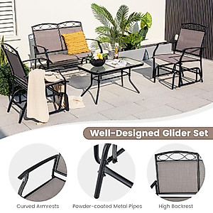 Tangkula 4 Pcs Patio Glider Set, Outdoor Gliding Loveseat w/Tempered Glass Coffee Table, Heavy-Duty Patio Furniture Set for Backyard, Porch, Poolside (4 PCS Patio Glider Set)