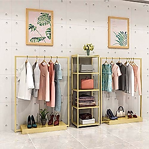 MDEPYCO 5-Tier Clothing Retail Heavy Duty Metal Display Rack,Shoe Bag Jewelry Potted Plants Crafts Organizer Shelves,Home Kitchen Bedroom Bathroom Office Floor-Standing Storage Shelf (Gold)