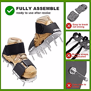 Upgraded Metal Lawn Aerator Shoes Spiked Shoes for Aerating Lawn, Rivet Pre-Assembled Aerating Shoes with 2 Straps Design, One-Size-Fits-All, Adjustable Spiked Shoes for Grass Lawn Garden Yard