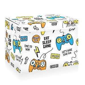 CaTaKu Games Funny Storage Bins with Lids and Handles, Fabric Large Storage Container Cube Basket with Lid Decorative Storage Boxes for Organizing Clothes