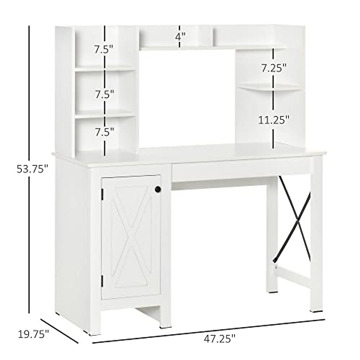 HOMCOM Farmhouse Computer Desk with Hutch and Cabinet, Home Office Desk with Storage, for Study, White