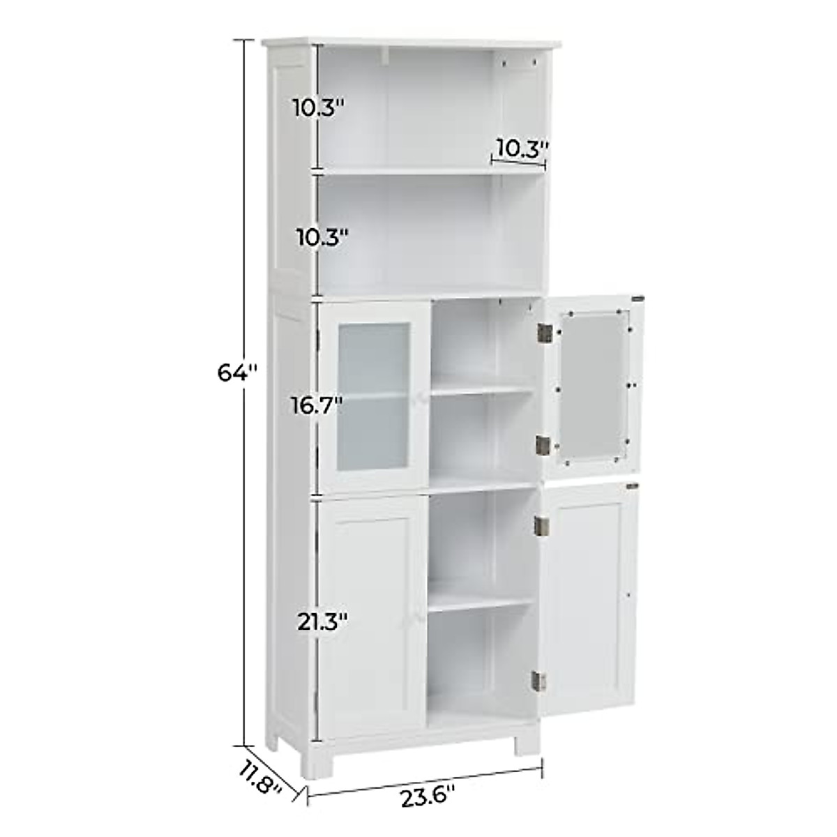 ADORNEVE 64" Bathroom Storage Cabinet, Linen Cabinet with 2 Doors, Tall Storage Cabinet with 2 Open Compartments & Adjustable Shelves for Bathroom, Living Room, Office, White