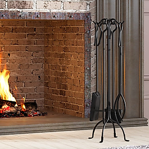 Fire Beauty 5-Piece Fireplace Tools Set, Heavy Duty Wrought Iron Fire Place Toolset, Black