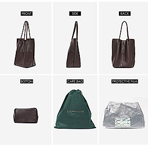 STEPHIECATH Genuine Leather Women's Shoulder Bag Large Casual Soft Real Leather Skin Tote Vintage Snap Basket Carry Bag (COFFEE)