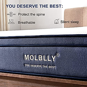 Molblly Queen Mattress, 10 Inch Hybrid Mattress in a Box, Gel Memory Foam Mattress,Individually Wrapped Pocket Coils Innerspring Mattress, Non-Fiberglass,Queen Size Mattress, 60x80x10 Inch,