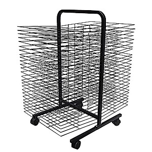 Double Sided Wire Drying Rack with 4 Wheels Art Drying Rack Mobile Cart for Painting Craft A3 Paper Artwork Canvas Storage Display Rack for Classrooms, Art Studio and Home Use, 50 Shelves