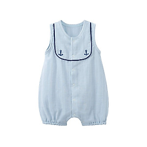 pureborn Baby Boy's Nautical Romper Sleeveless Summer Naval Style Cotton Sailor One Piece Outfit Blue Anchor 6-9 Months