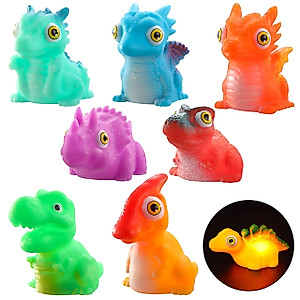 JOYIN 8Pcs Light Up Dinosaur Toys, Baby Bath Toy, Toddler Flashing Colourful LED Bathtub Toy, Bathtime Floating Soft Rubber Toy for Infant Boy Girl Birthday Gift Swimming Pool Party Favors Age 1 2 3