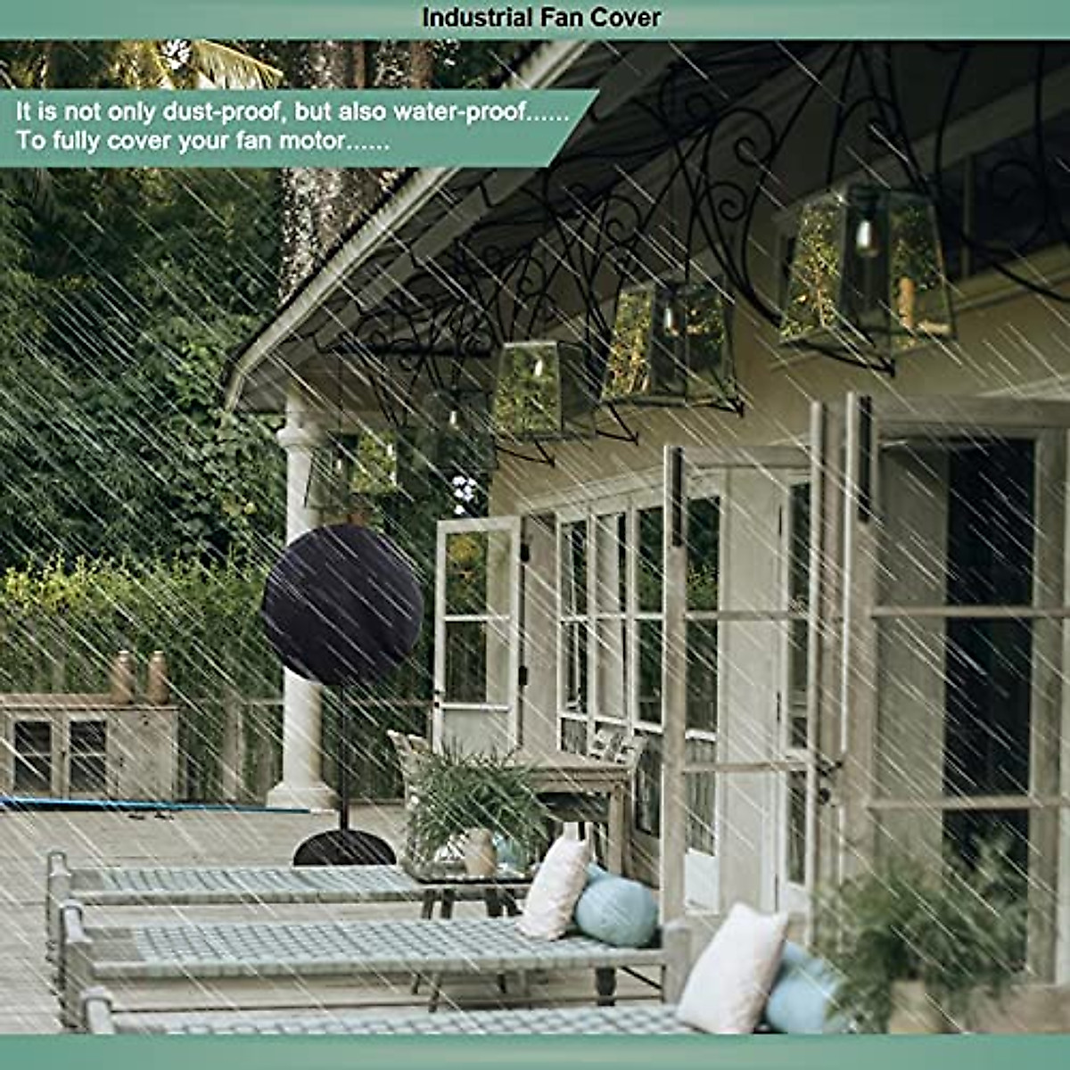 ELONGRIVER Industrial Fan Cover, Waterproof & Dustproof Protection Cover for Pedestal Fan or Wall Mount Fan Made of Heavy Duty Polyester (Black, 28" x 9" x 28")